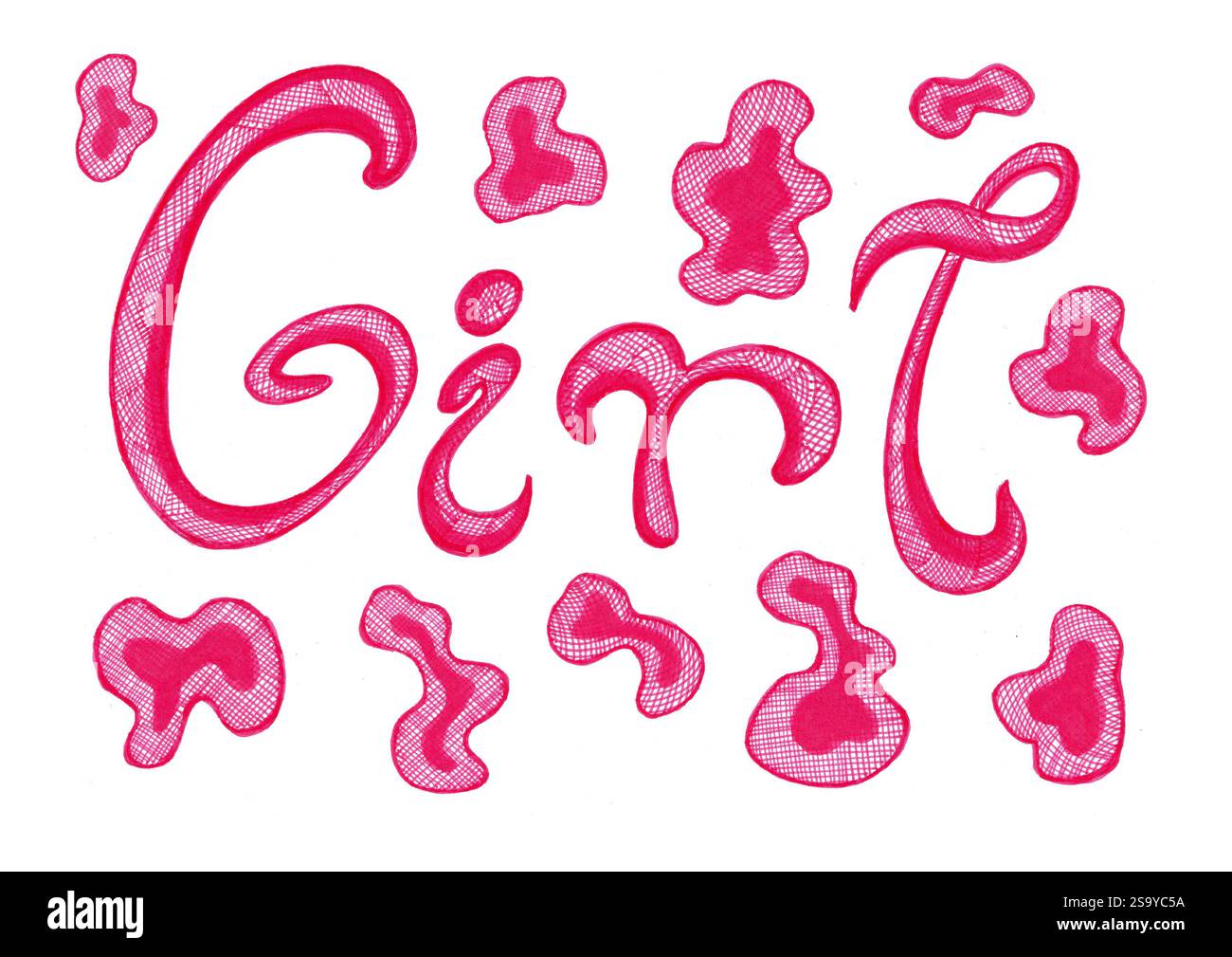 Lettering Girl in pink on a white background. There are pink decorative ...