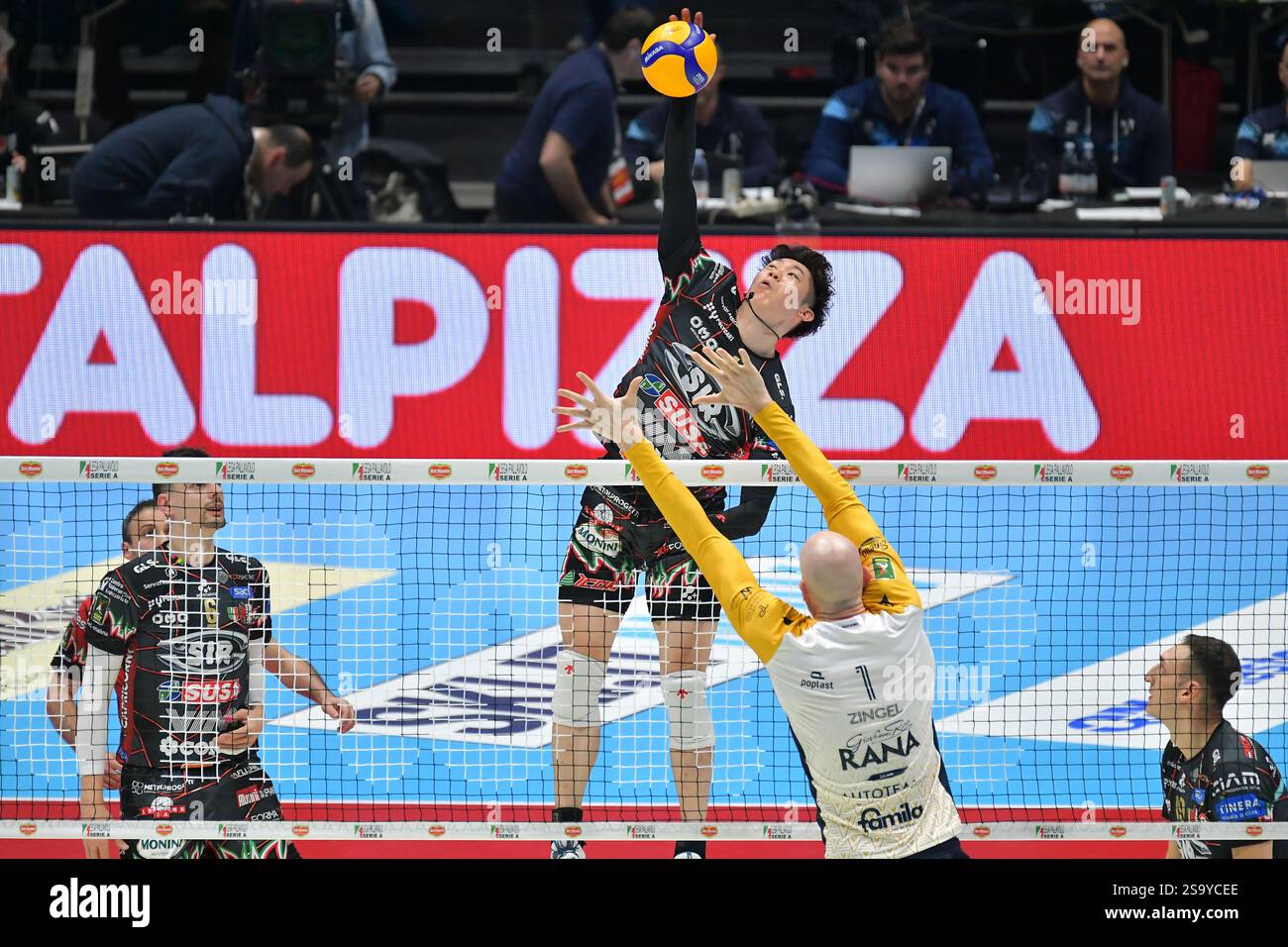 Yuki ISHIKAWA, hitting the ball during Sir Susa Vim PERUGIA vs Rana VERONA, semifinal of Italy ...