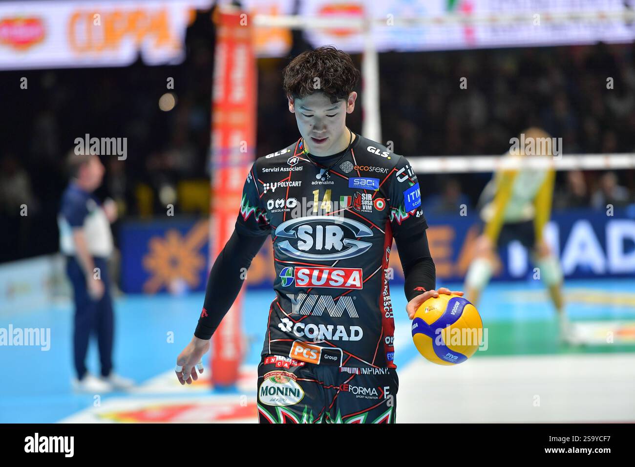Yuki ISHIKAWA, is going to serve the ball during Sir Susa Vim PERUGIA vs Rana VERONA, semifinal ...