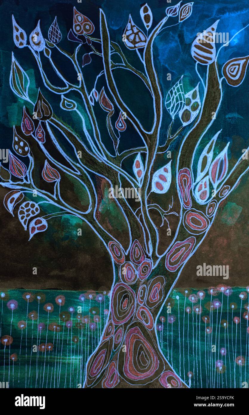 Psychedelic tree of live with decorative elements. The dabbing ...