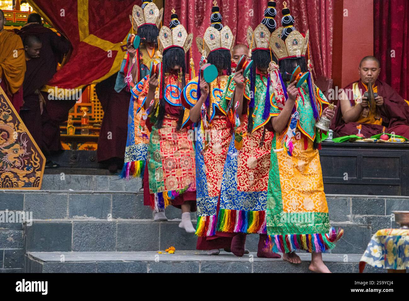 Five Wisdom Dakinis enter and make offerings of tsog, song, and dance ...