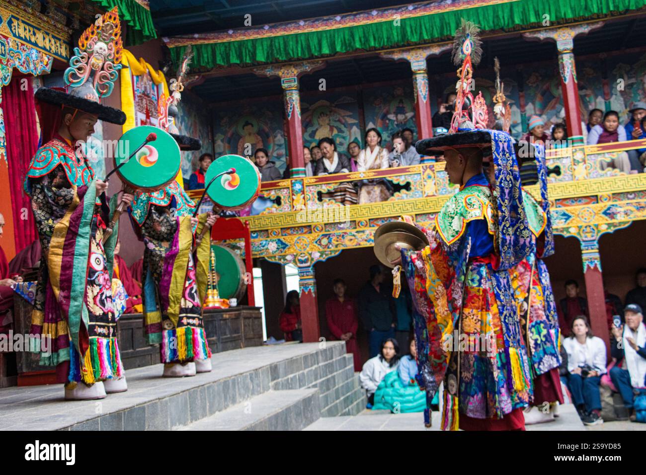 Cham dancers of Mani Rimdu Festival wear silk brocades dance to the ...