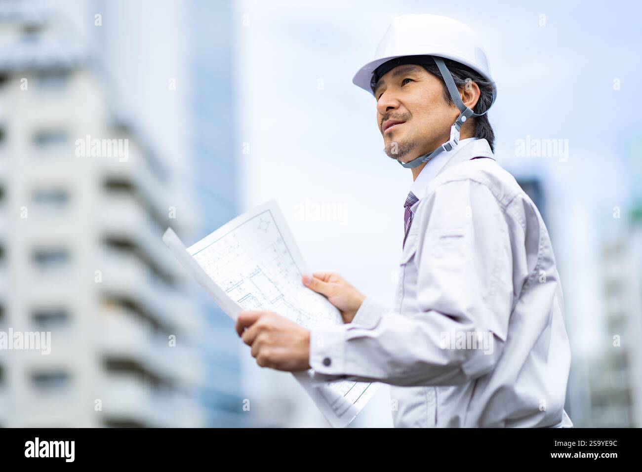 Man looking at blueprints Stock Photo - Alamy