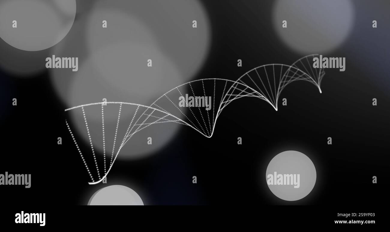 Image of spots and shapes over dna strand Stock Photo - Alamy