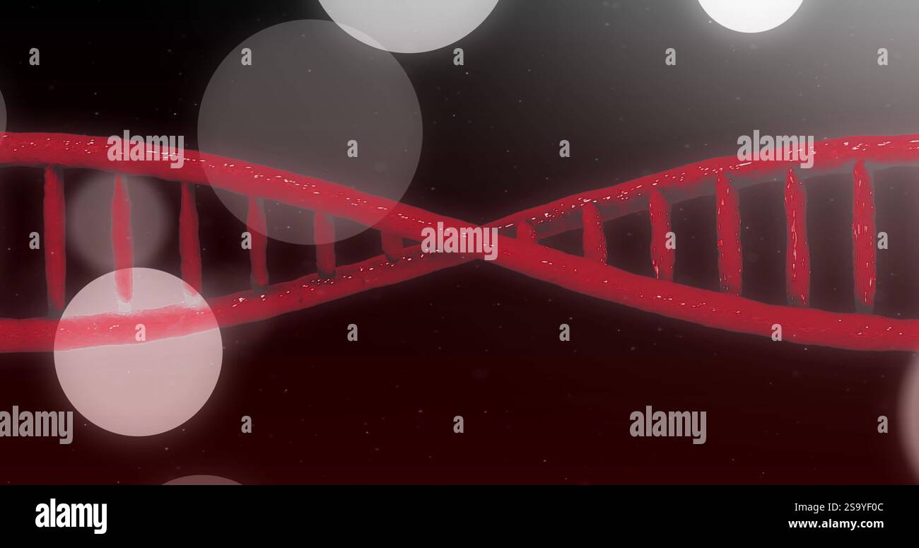 Image of spots and shapes over dna strand Stock Photo - Alamy