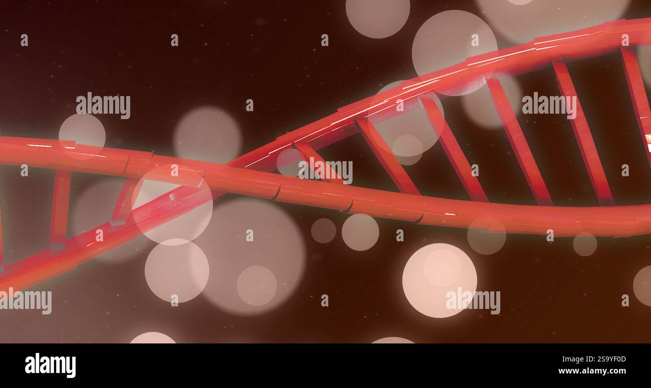 Image of spots and shapes over dna strand Stock Photo - Alamy
