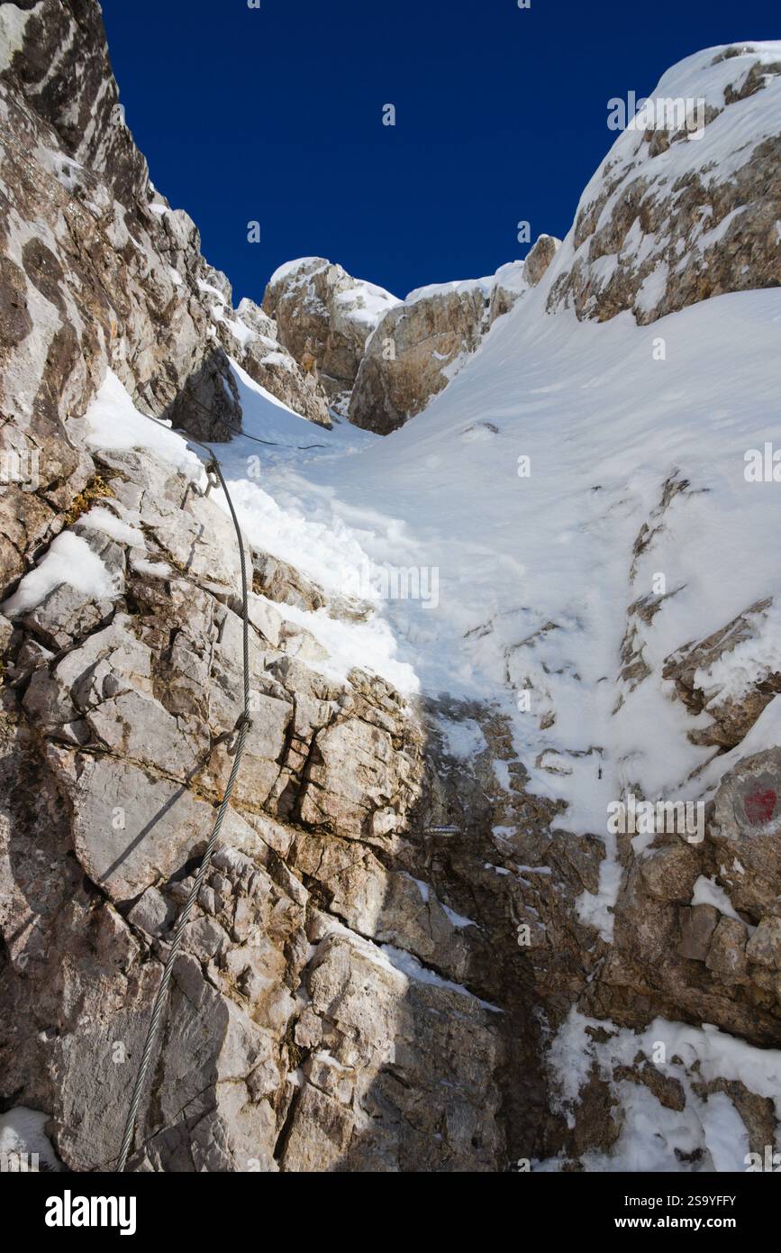 The final stretch of the Alpine path to the top of the peak Pizzo Arera ...
