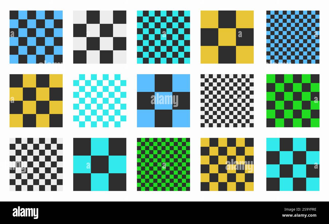 Set of vibrant seamless checkered patterns with grid designs. Square ...