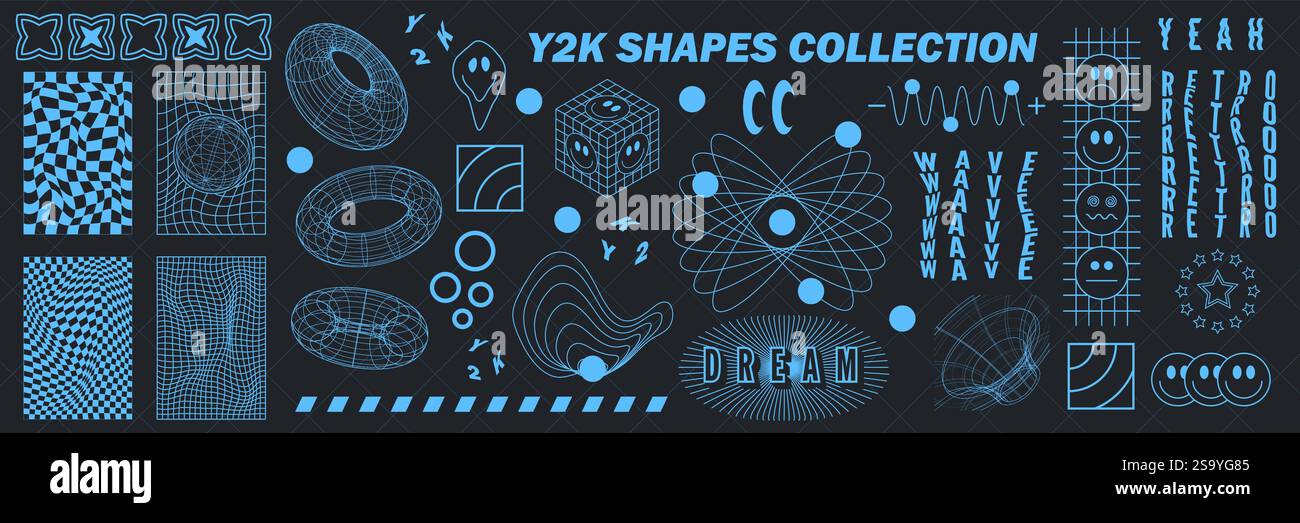 Abstract geometry hud wireframe shapes and patterns, cyberpunk elements ...