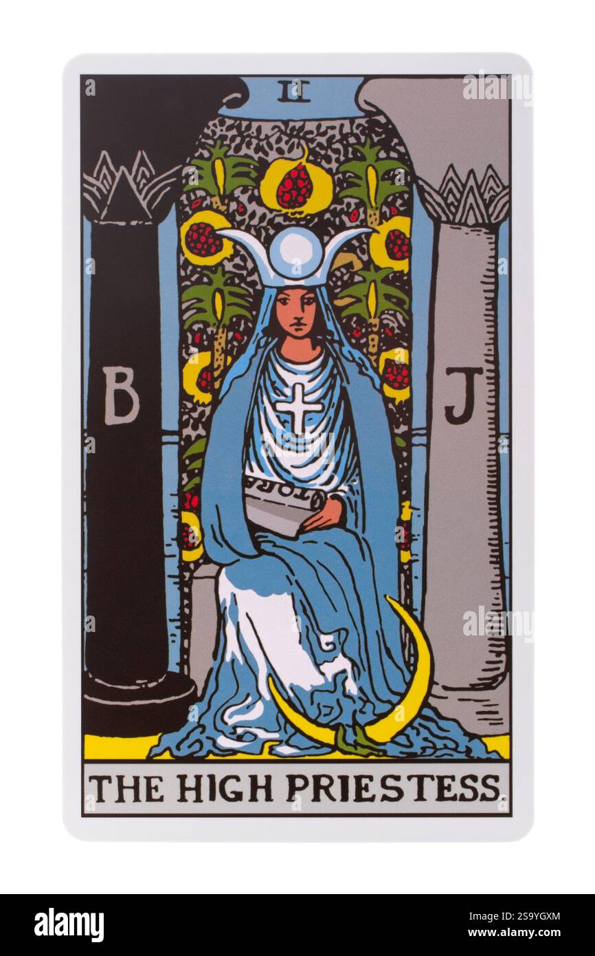 The high priestess tarot card on white background Stock Photo - Alamy