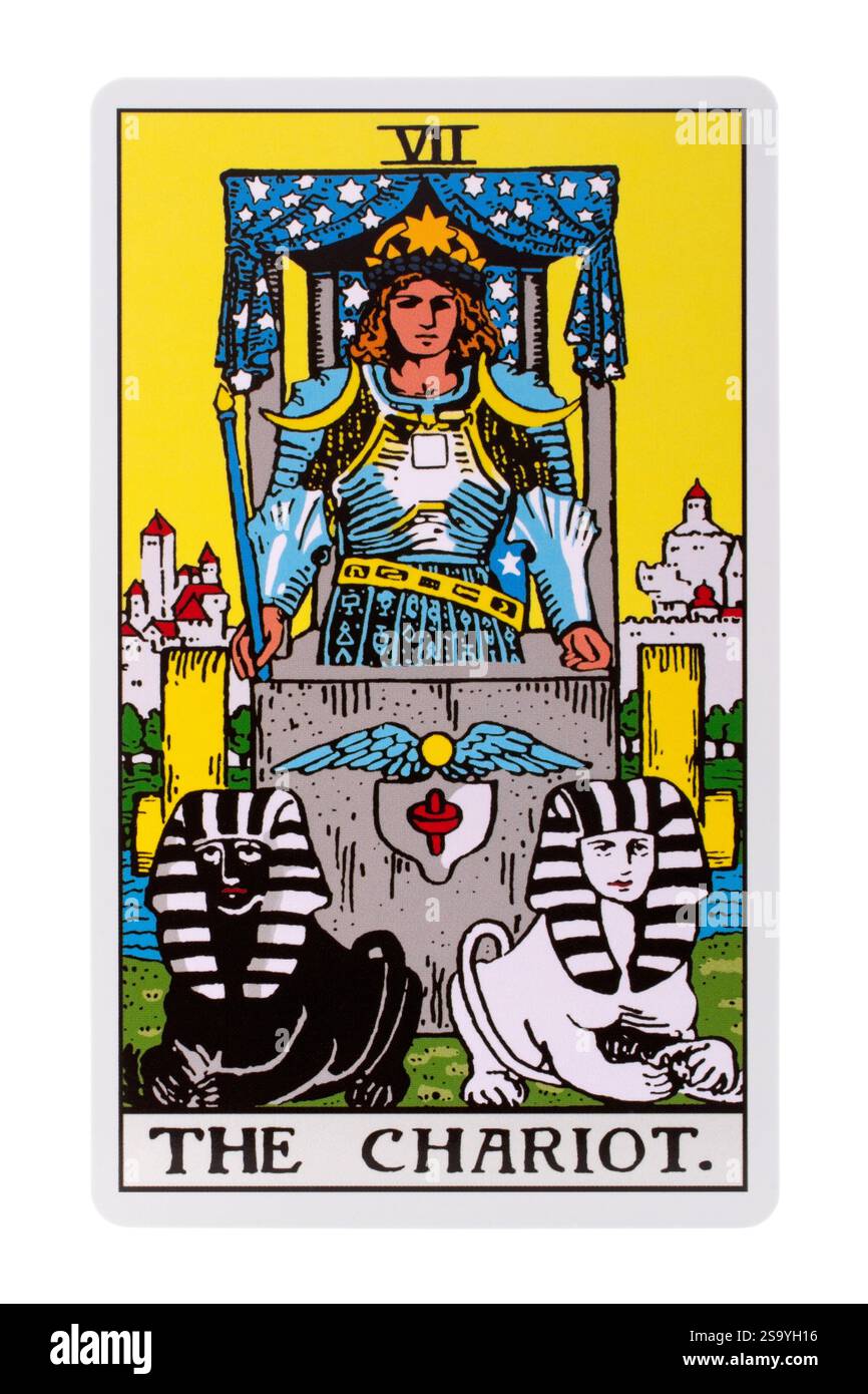 The chariot tarot card on white background Stock Photo - Alamy