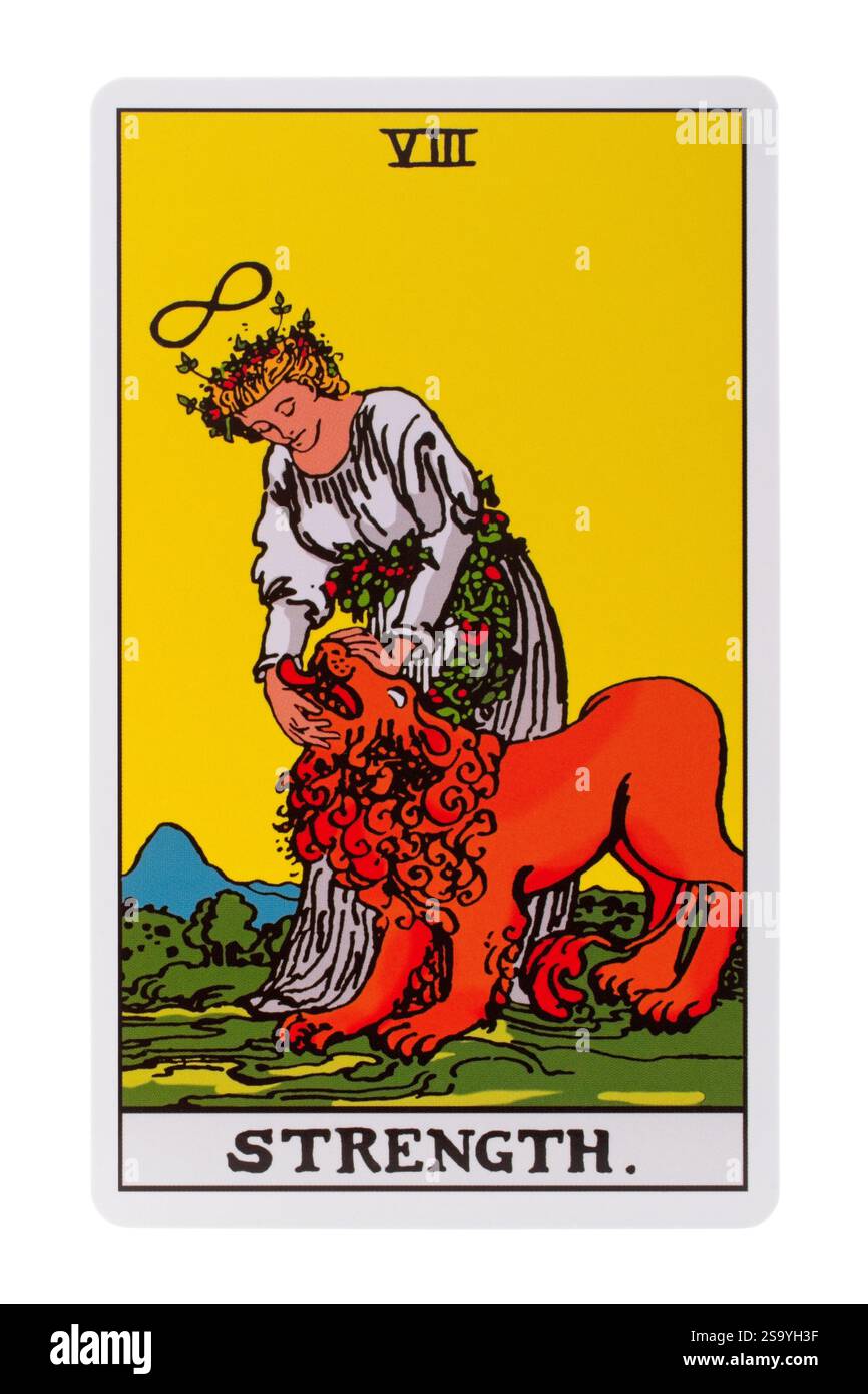 The strength tarot card on white background Stock Photo - Alamy