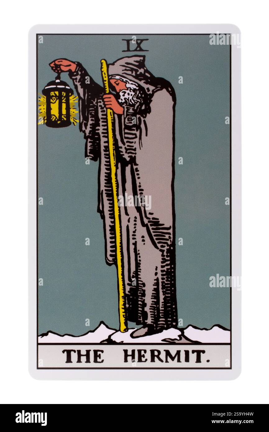 The hermit tarot card on white background Stock Photo - Alamy
