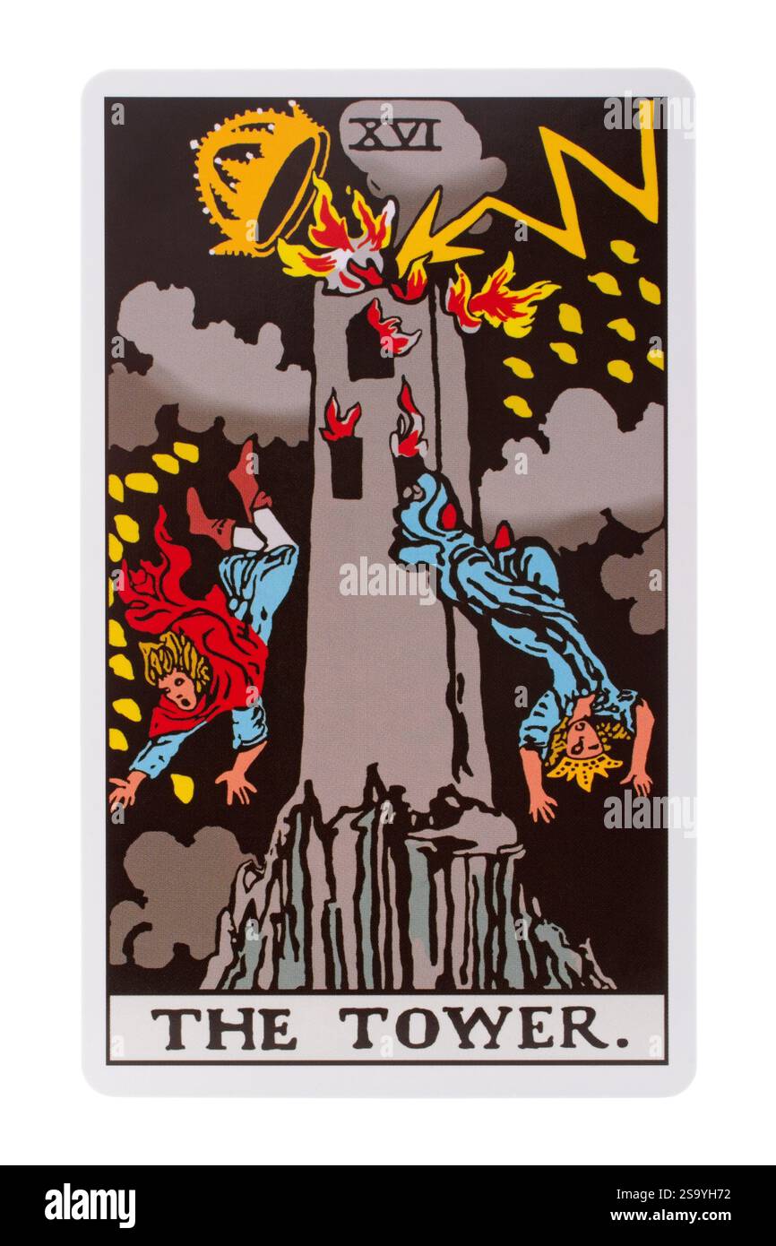 The tower tarot card on white background Stock Photo - Alamy