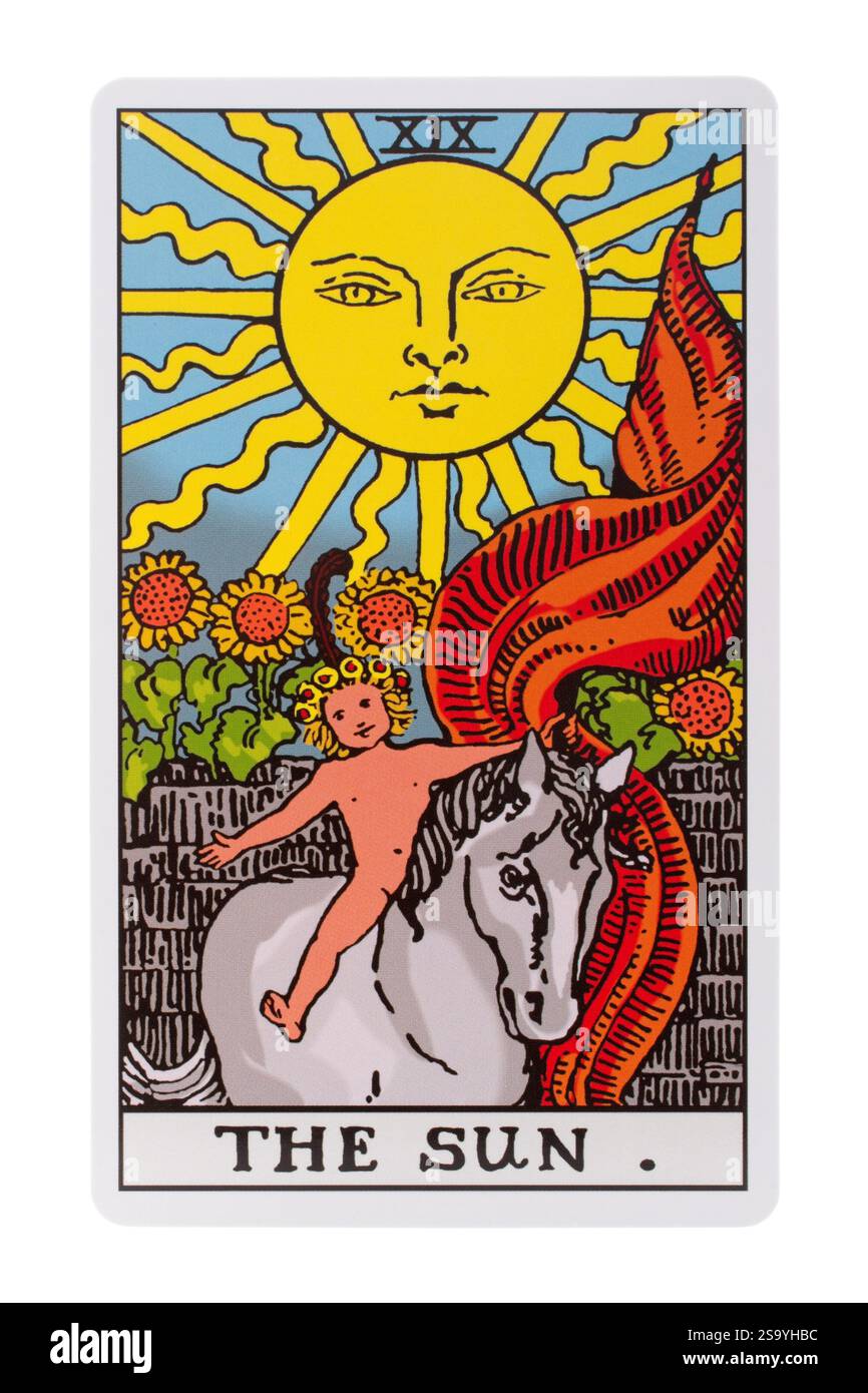 The sun tarot card on white background Stock Photo - Alamy