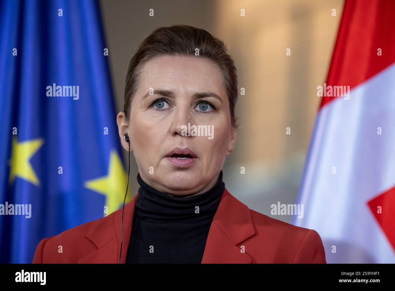 Danish Prime Minister Mette Frederiksen speaks at a meeting with German ...