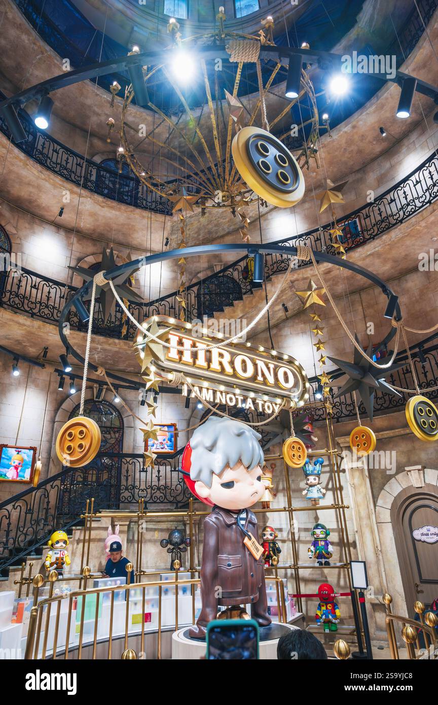 An inside view of the Popmart store with characters in surprise boxes ...