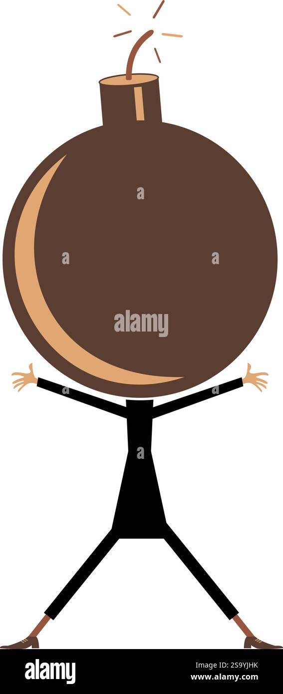 Cartoon bomb, fuse, wick, spark. Concept. Person with a bomb and wick ...