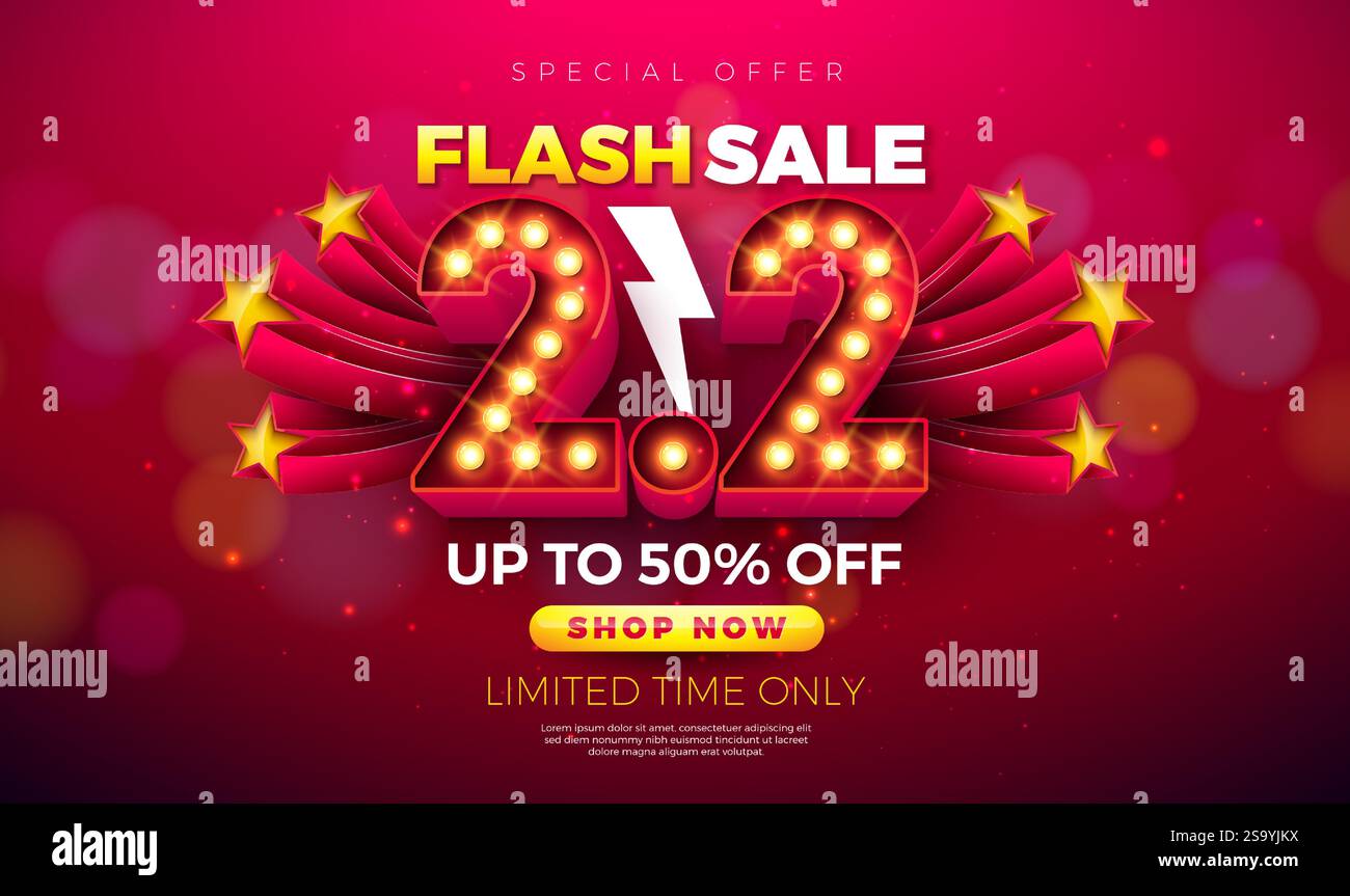 2 February Shopping Day Flash Sale Design with 3d 2.2 Light Bulb ...