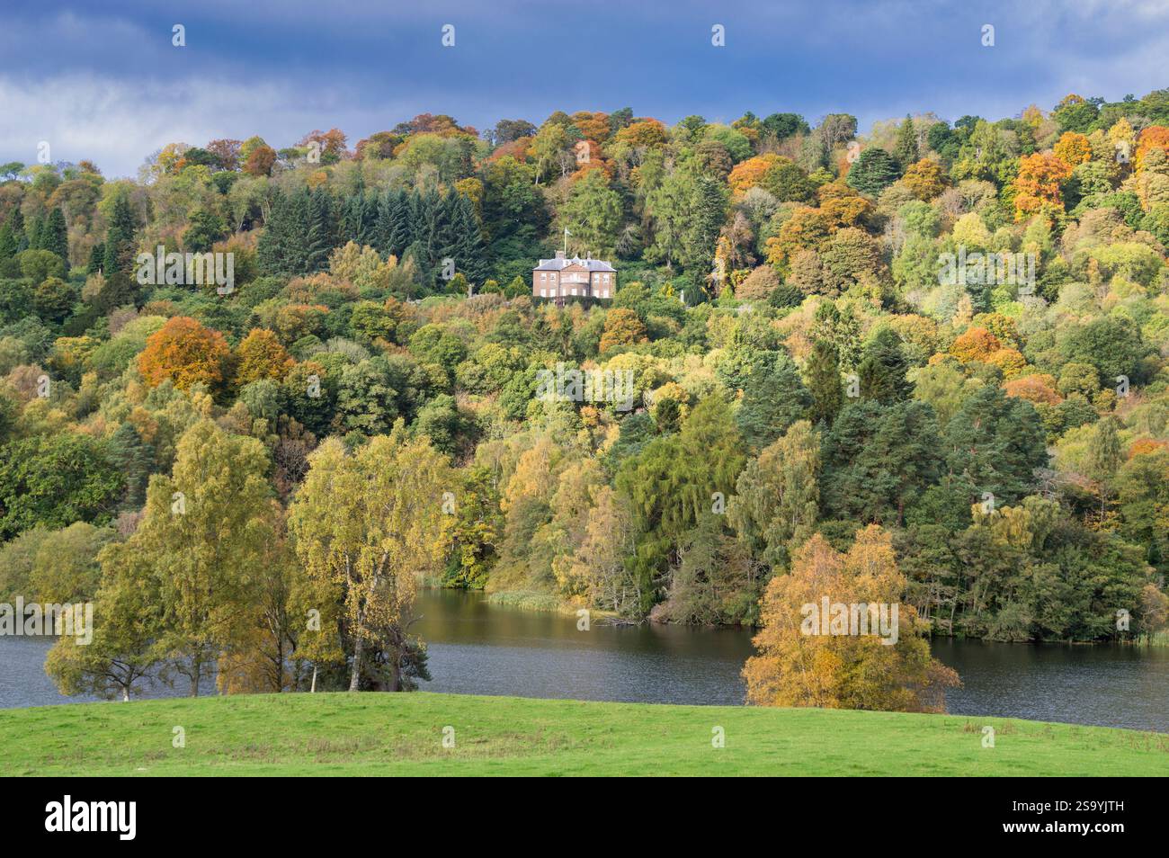 Autumn landscape colours, Ochtertyre house, Loch Monzievaird, crieff ...