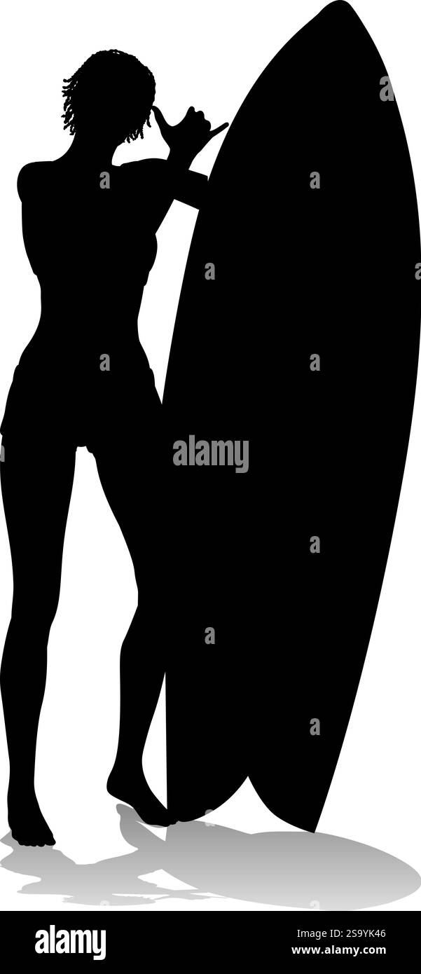 Woman Surfer Surfboard Female Surfer Silhouette Stock Vector Image ...