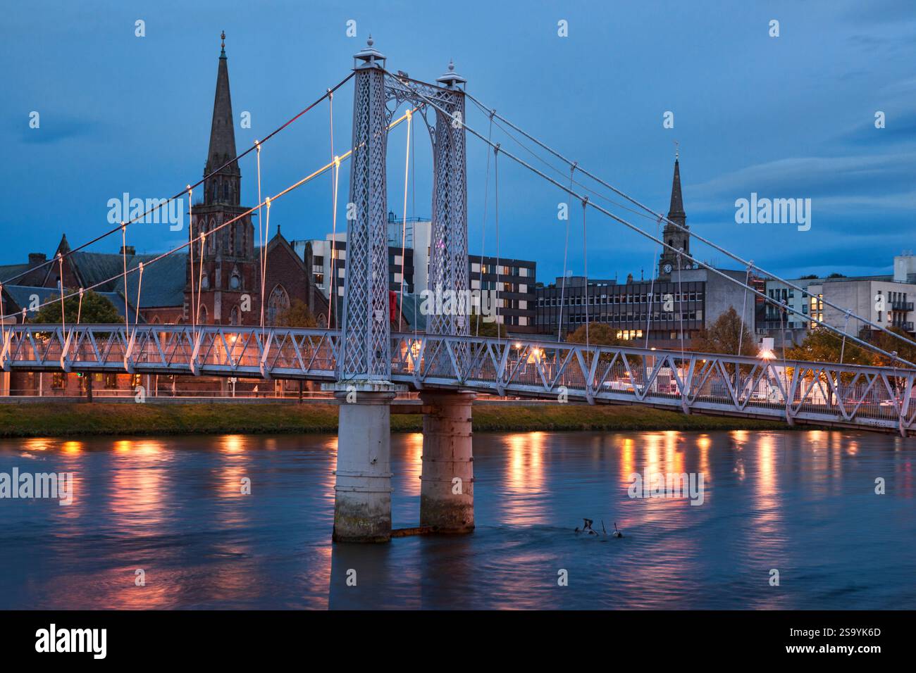 River Ness at Inverness, Night, Lights, Inverness, Highlands, Scotland ...