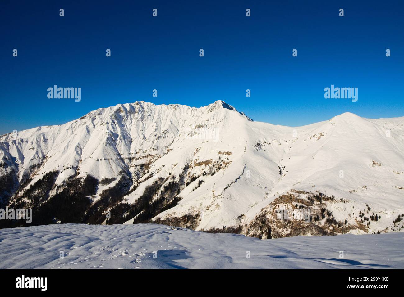 Snowy mountain. Mount Cima di Menna seen from the top of mount Pizzo ...
