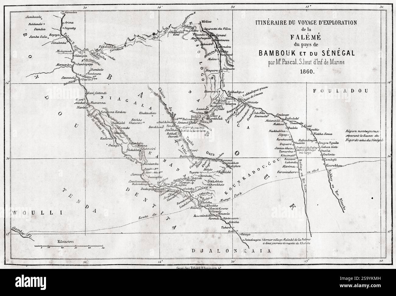 Map showing the intinerary of the voyage of exploration of The Falémé ...