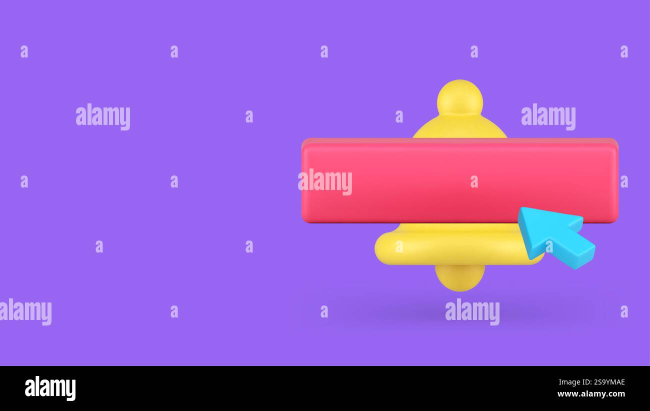 Push button notification interface reminder with empty bar mockup ring bell banner copy space ...