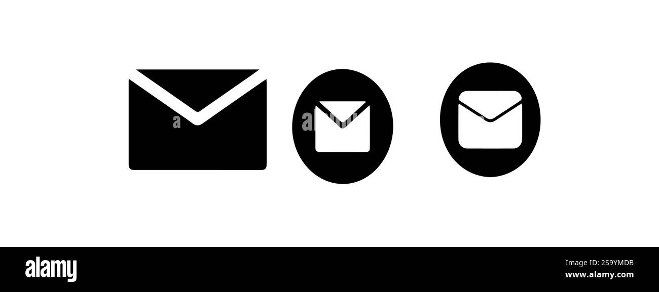 Email icon vector set features envelopes, notifications, and at symbols. Ideal for messaging ...