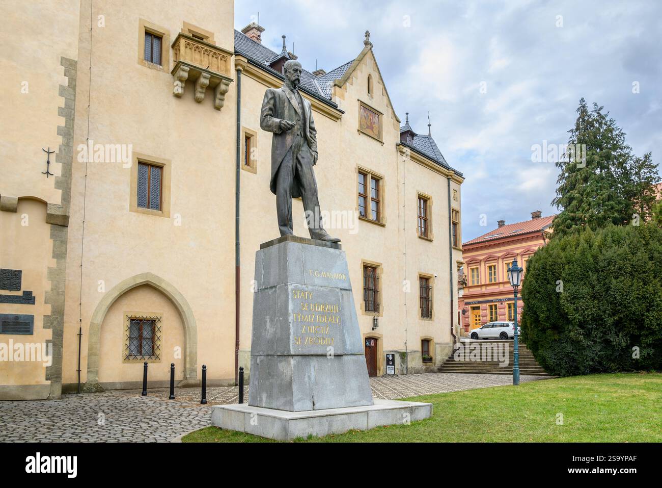 Tomas Masaryk statue in front of the Italian Court palace, former seat ...