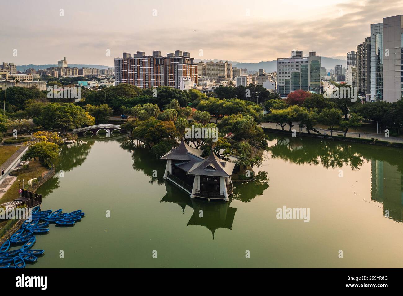 Aerial view of Zhongshan park, the oldest park in Taichung, Taiwan ...