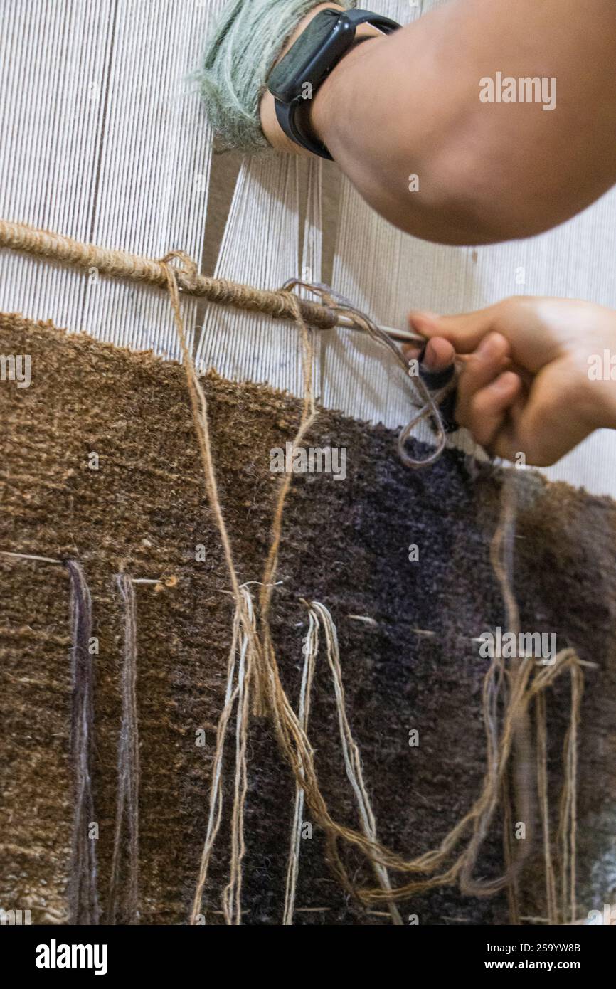 Carpet Factory workers weaving carpets. Bouddha, Kathmandu, Nepal Stock ...
