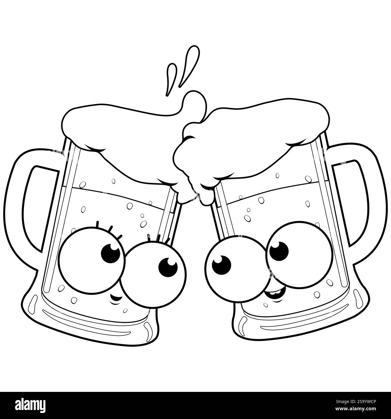 Happy cartoon beer characters toasting. Cold cartoon glasses of beer ...