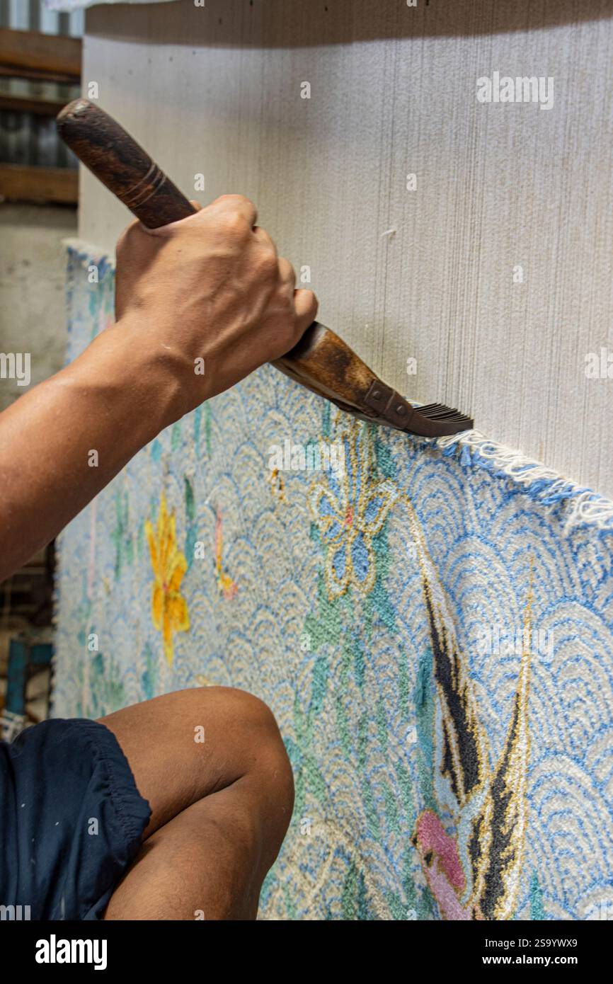 Carpet Factory workers weaving carpets. Bouddha, Kathmandu, Nepal Stock ...