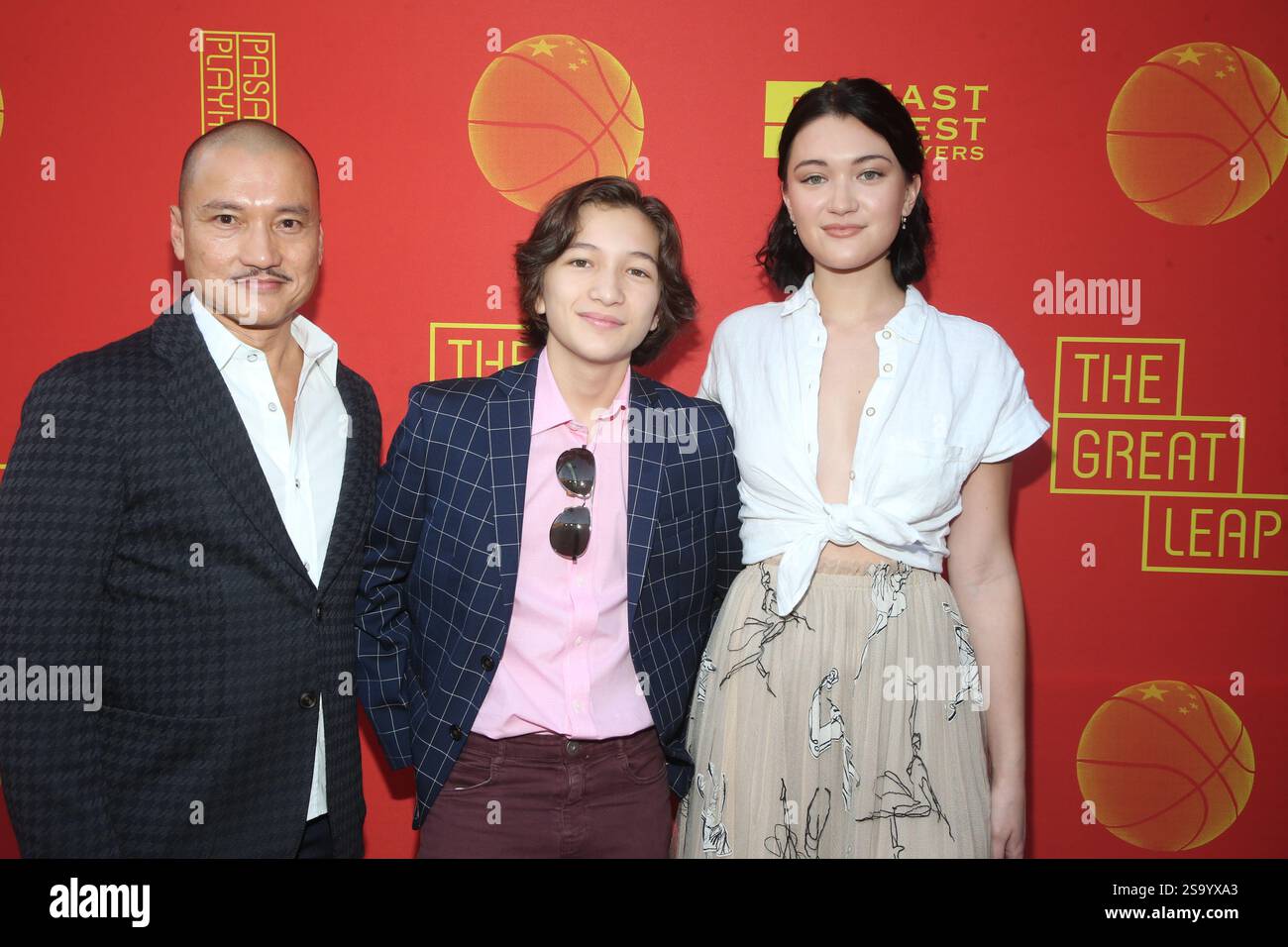 Jon Jon Briones, Teo Briones and Isa Briones arrives at the opening night of "The Great Leap" at ...
