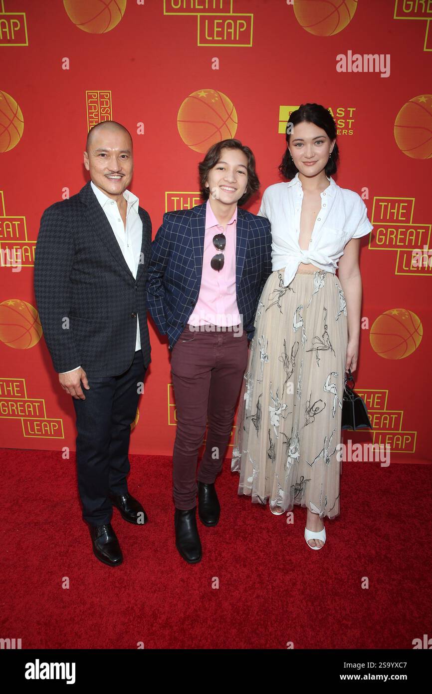 Jon Jon Briones, Teo Briones and Isa Briones arrives at the opening night of "The Great Leap" at ...