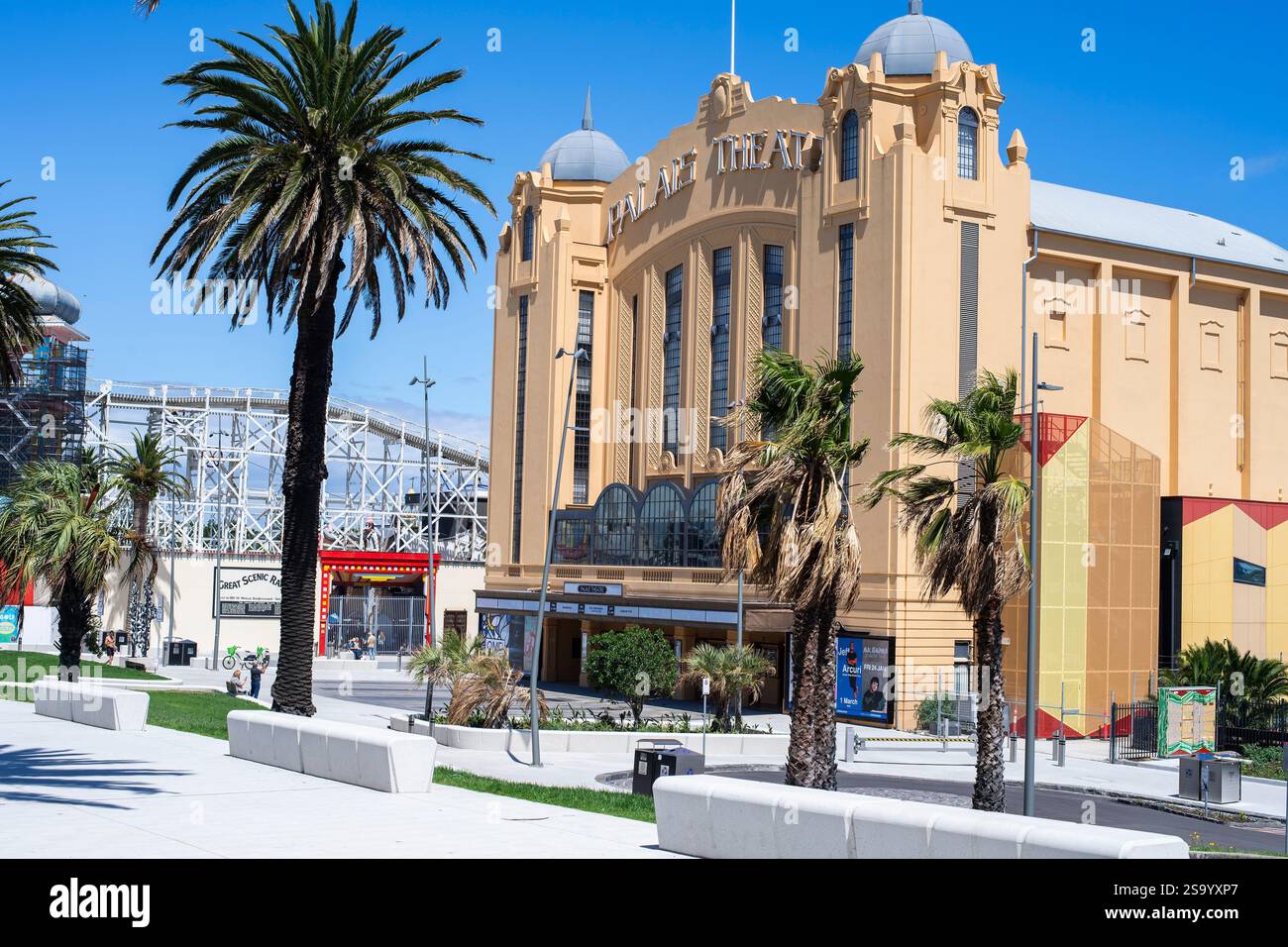 Street view of art deco ornate architecture of the 1920s historic ...