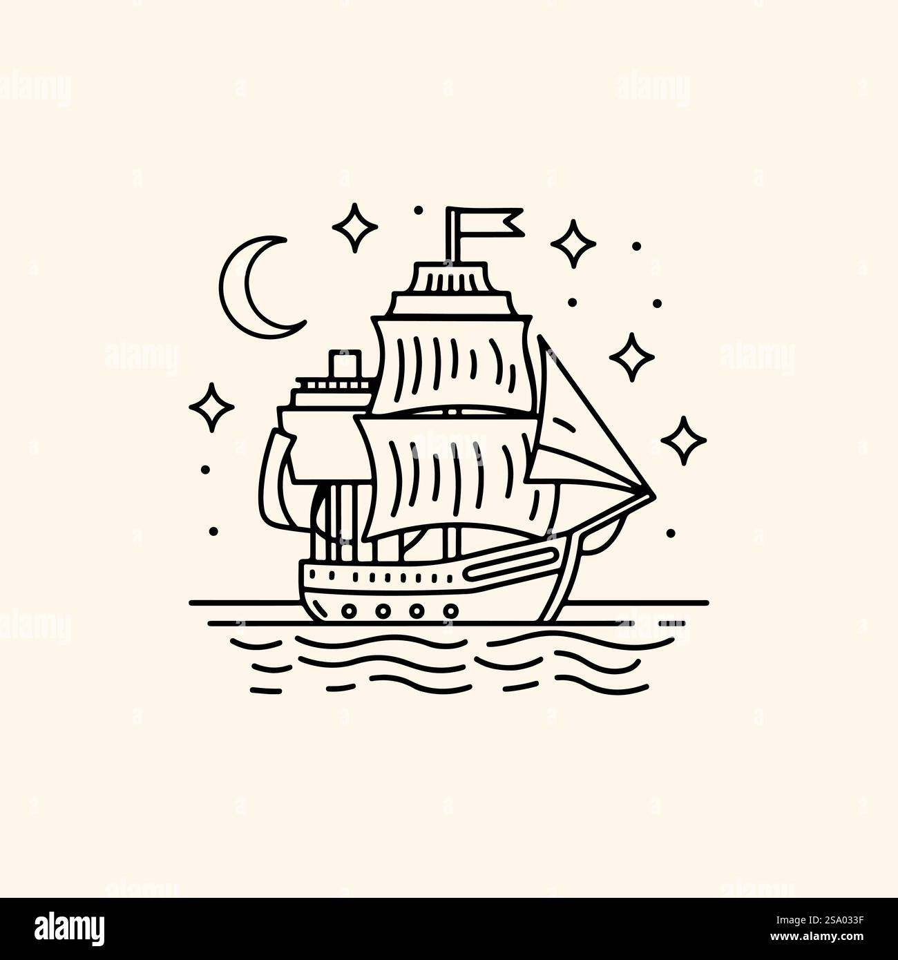 Adventure sailboat line art illustration design Stock Vector Image ...