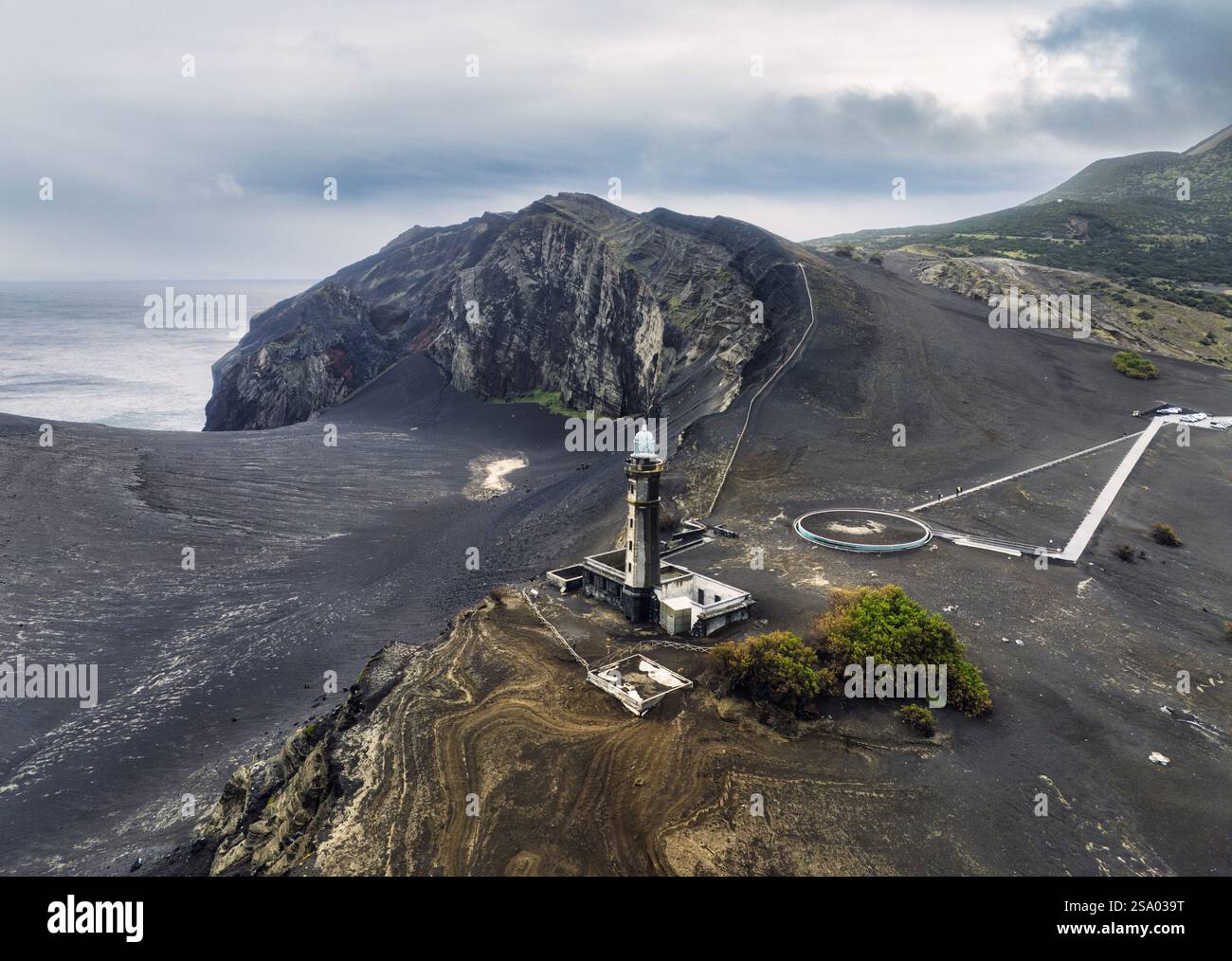 Volcano dos Capelinhos on the island Faial from drone, Panoramic view ...