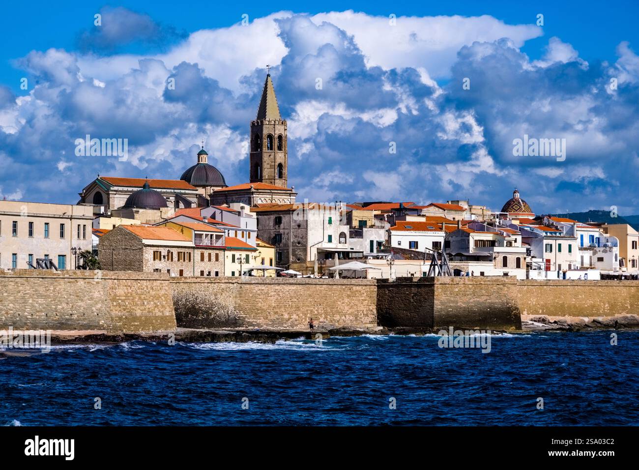 The old town centre of Alghero with the Cattedrale di Santa Maria ...