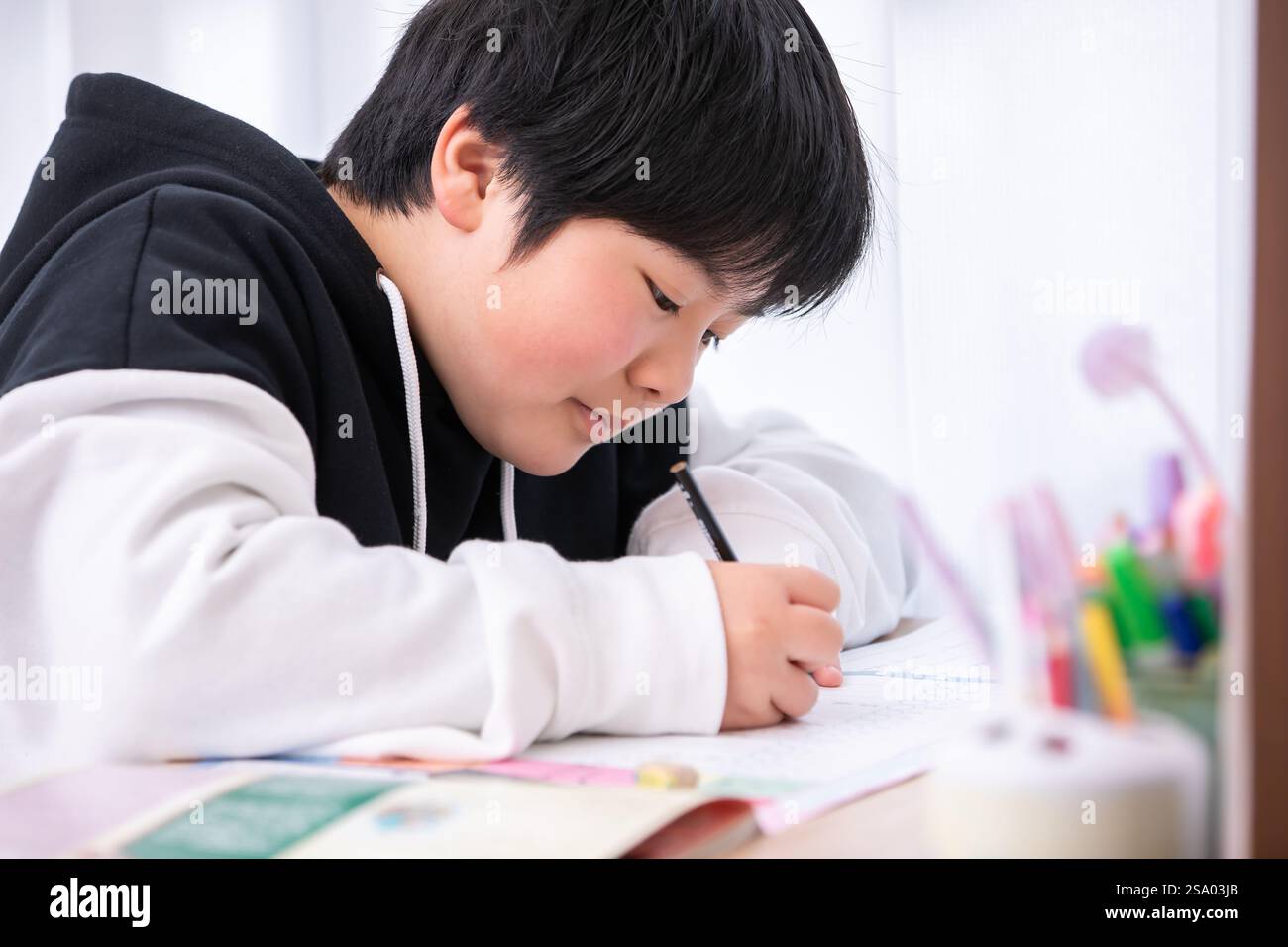Primary school boy studying Stock Photo - Alamy