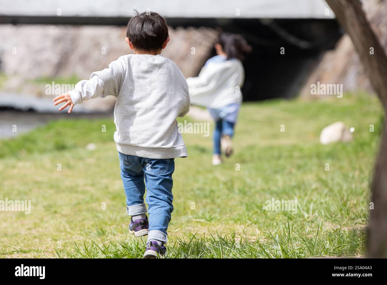 Boy running in park, back view Stock Photo - Alamy