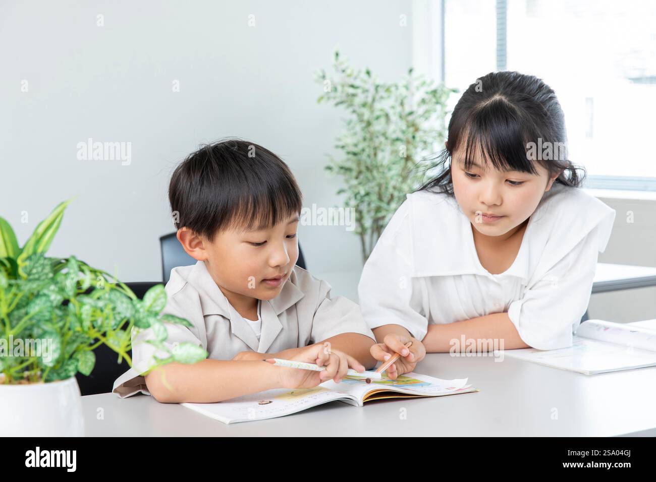 Primary schools student doing homework Stock Photo - Alamy