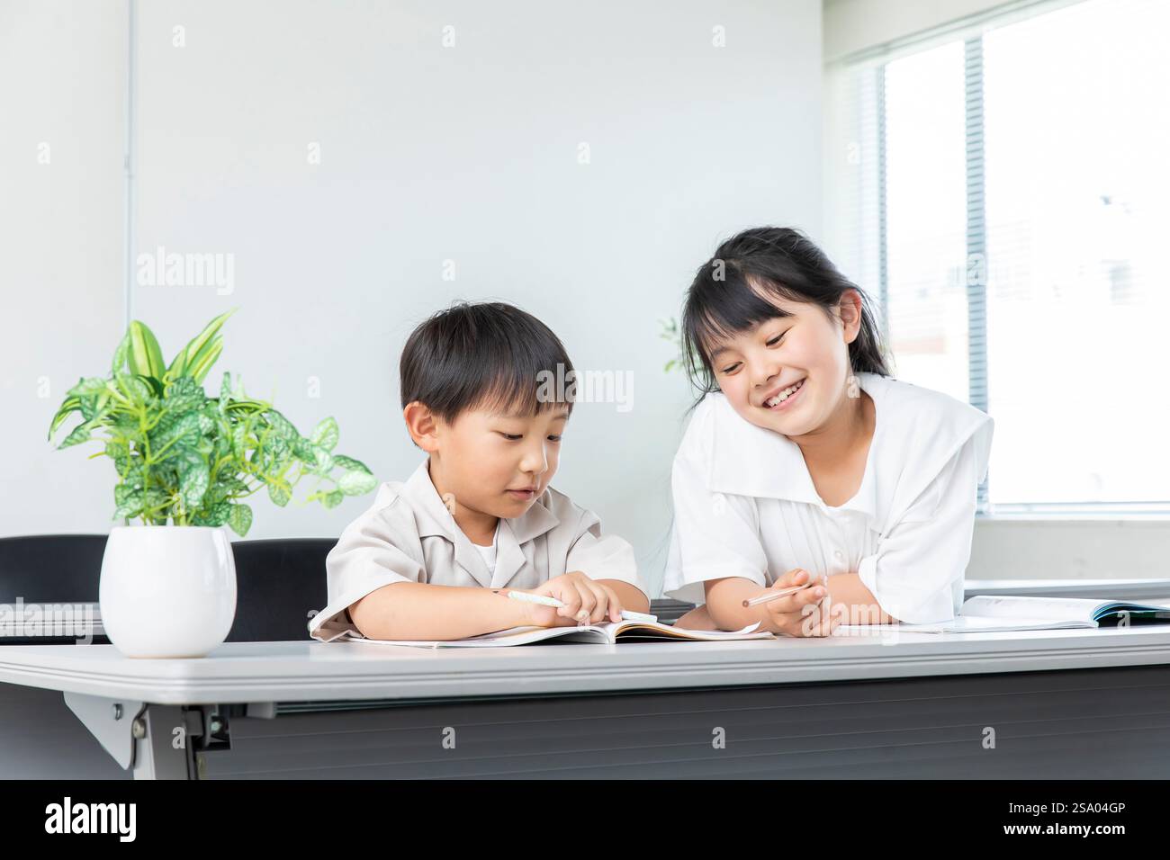 Primary schools student doing homework Stock Photo - Alamy