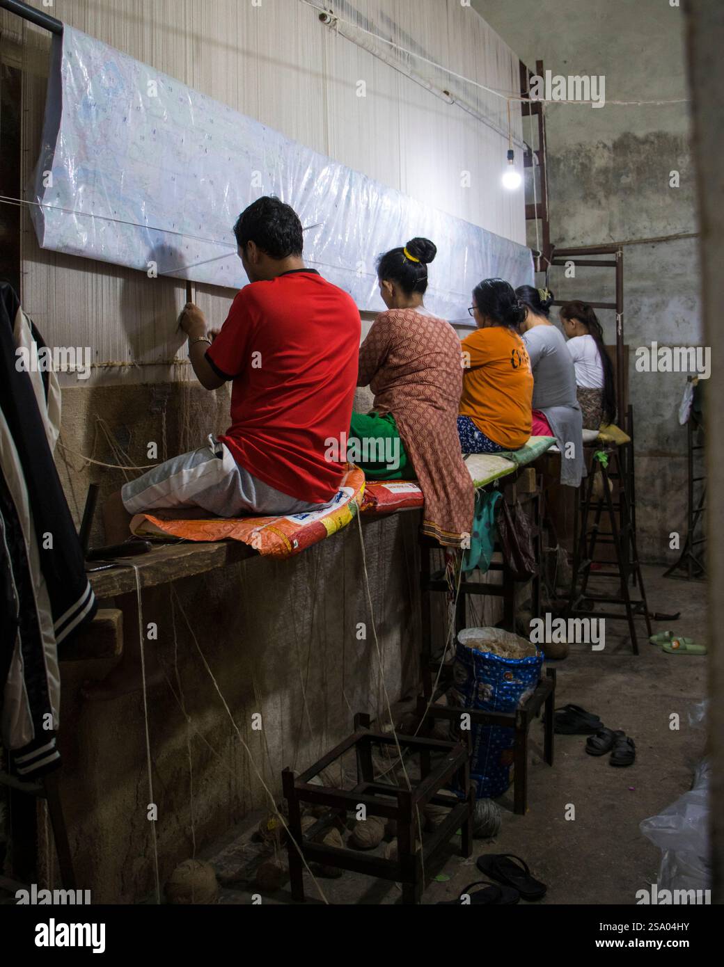 Carpet Factory workers weaving carpets. Bouddha, Kathmandu, Nepal Stock ...
