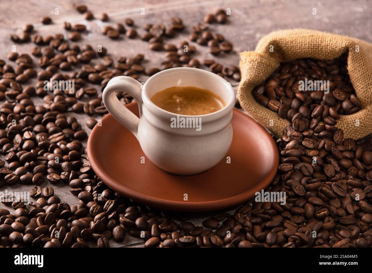 Coffee Break: Freshly Brewed Espresso and Coffee Beans Stock Photo - Alamy