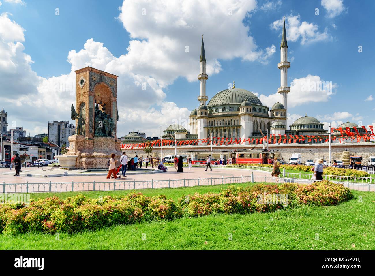 The Taksim Mosque and the Republic Monument, Istanbul, Turkey Stock ...