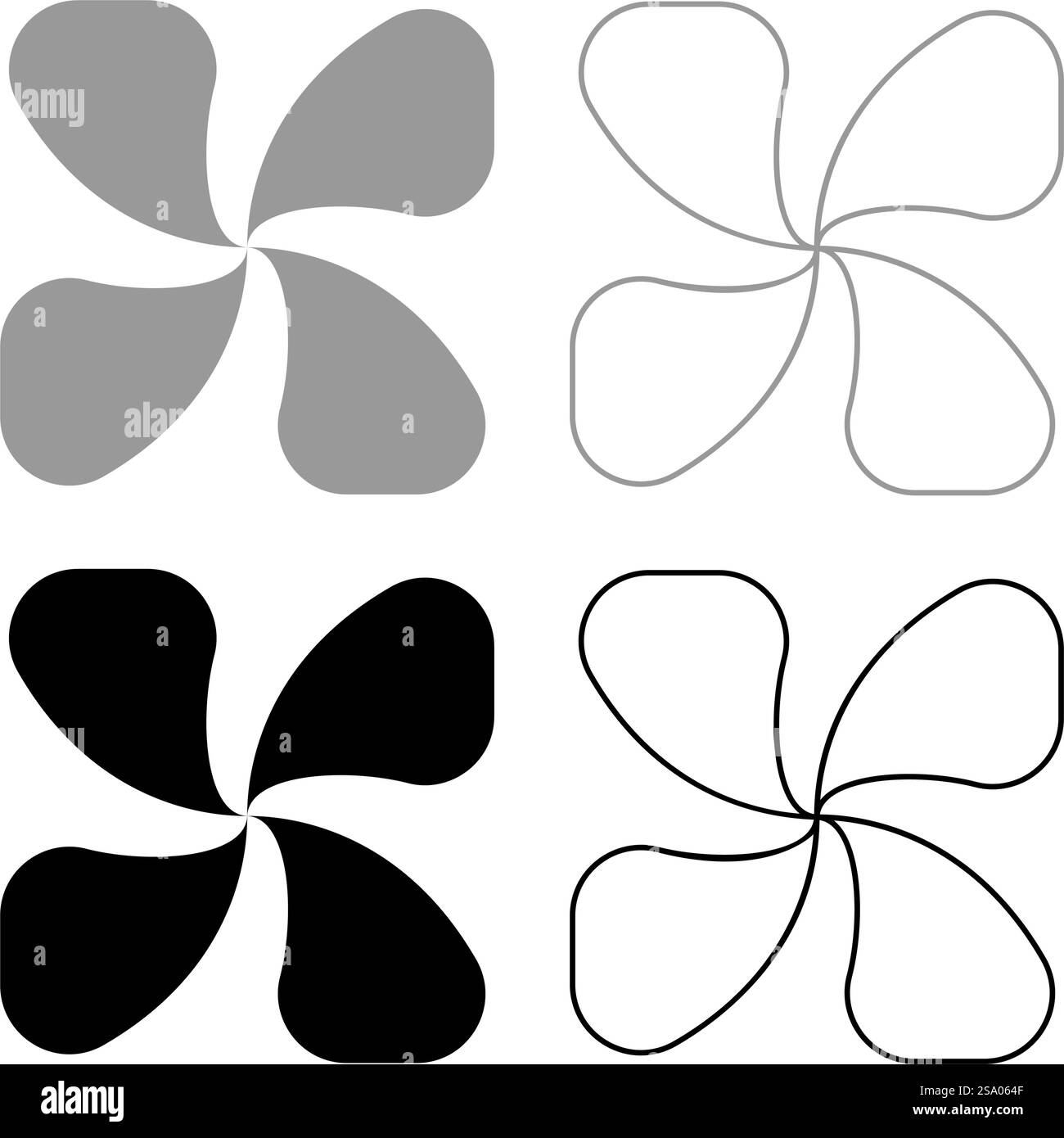 Four lobed fan blade paddle vane ventilation blade set icon grey black color vector illustration ...
