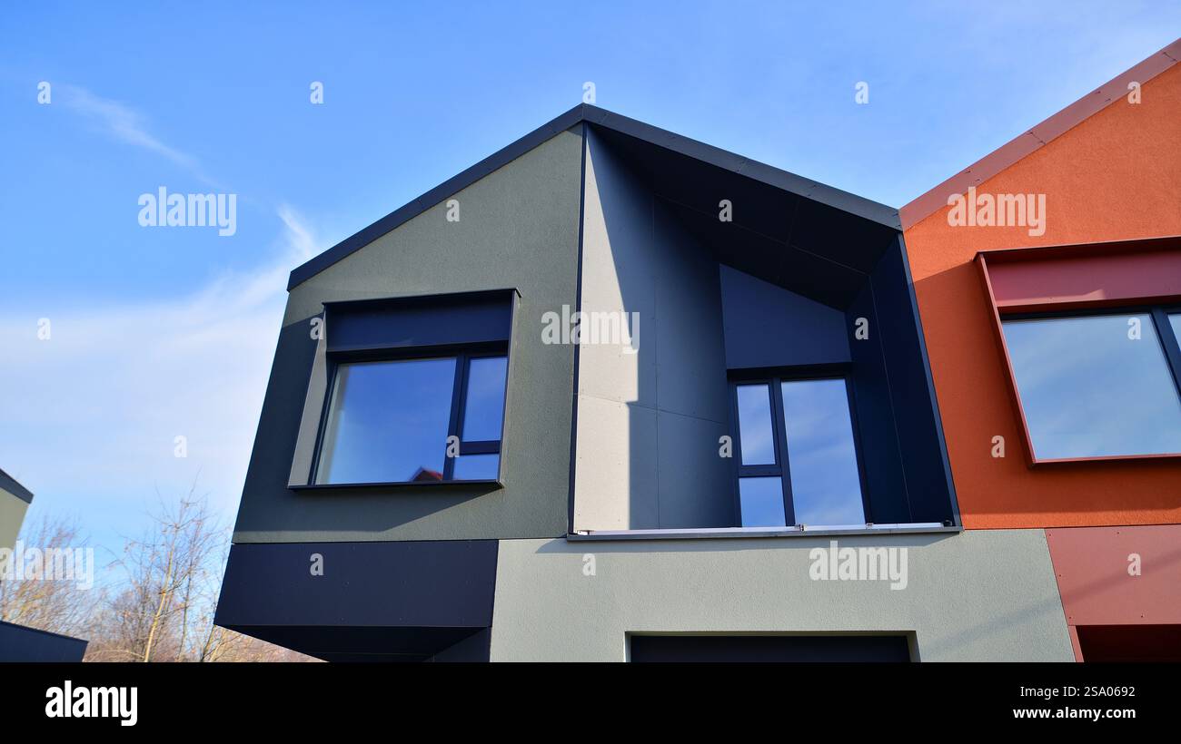 Terraced family homes in newly developed housing estate. The real ...